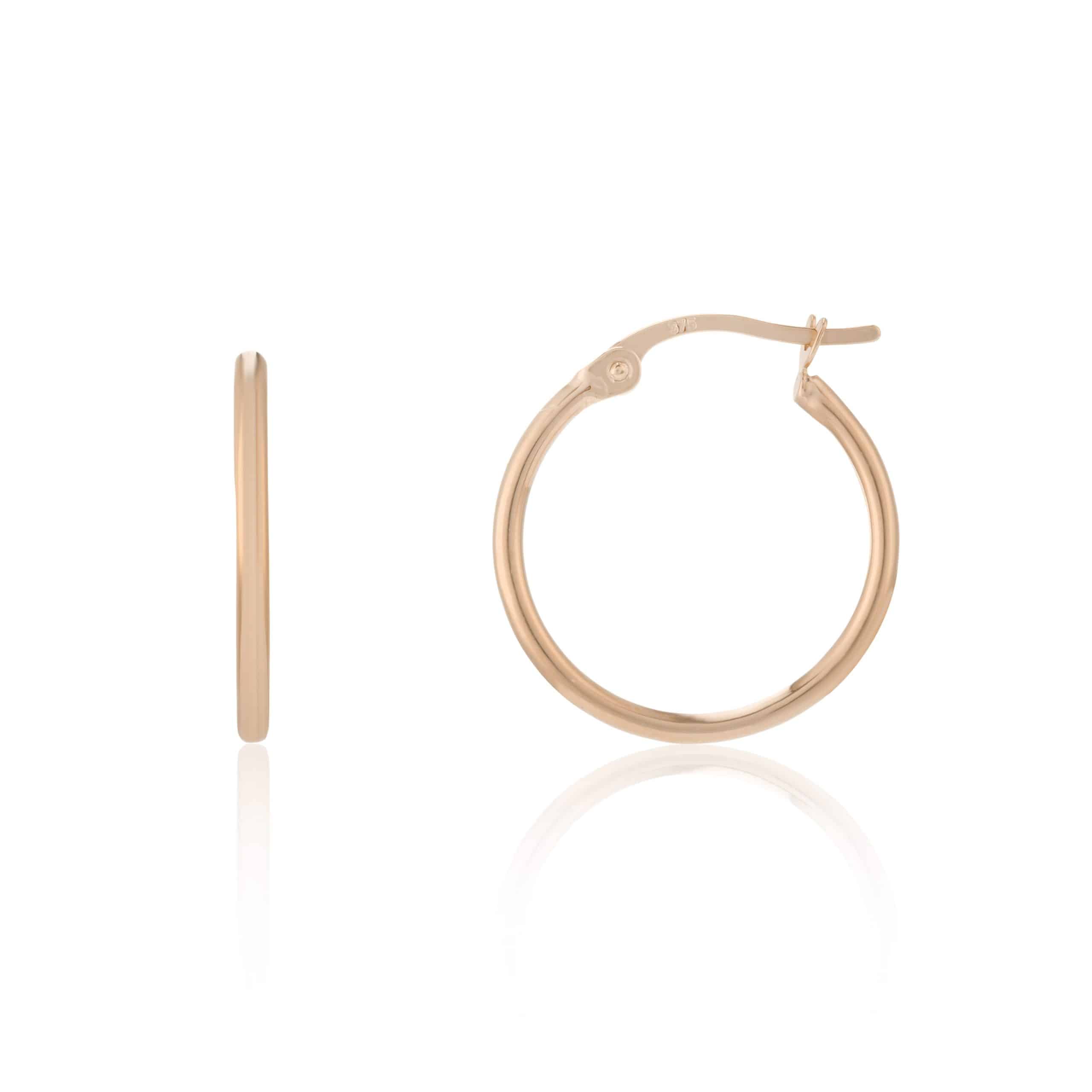 9ct Rose Gold 15mm Hoop Earrings - Charles Nobel